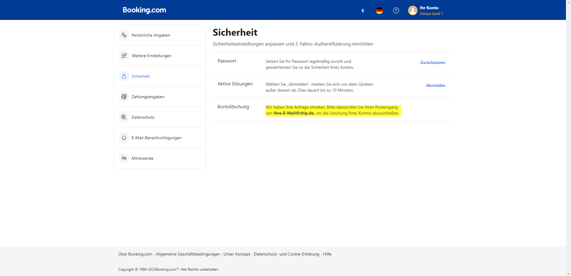 Booking.com Account löschen: Anleitung mit Bildern - CHIP
